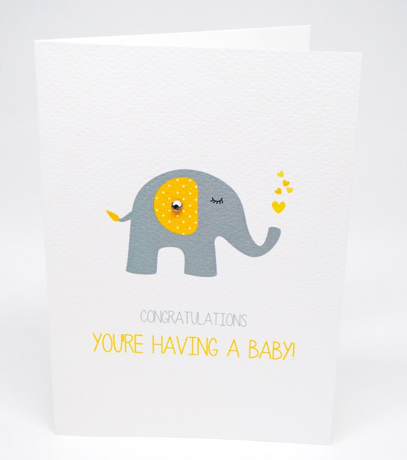 Pregnancy Card, You're Having a Baby Card, Grey Yellow Elephant ...