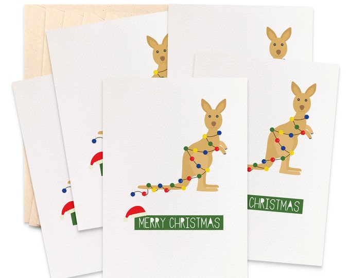 Australian Christmas Cards, Kangaroo Cards, Set of 5 Christmas Card ...