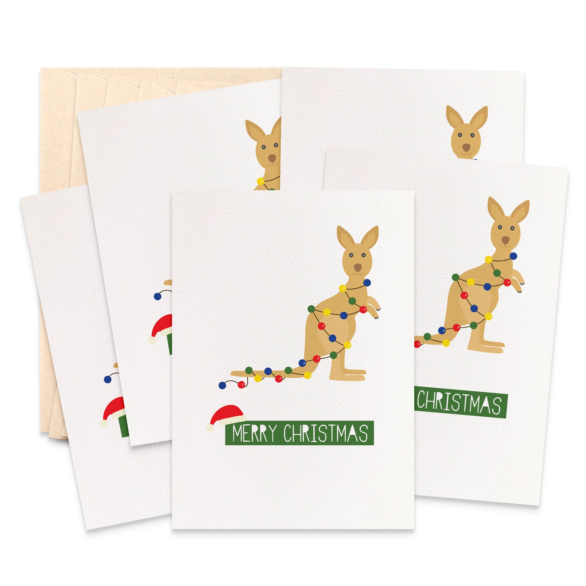 Australian Christmas Cards, Kangaroo Cards, Set of 5 Christmas Card ...