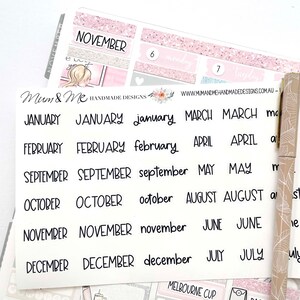 Month Script Stickers, Months of the Year Stickers, Monthly Headers, Month Planner Stickers for ...