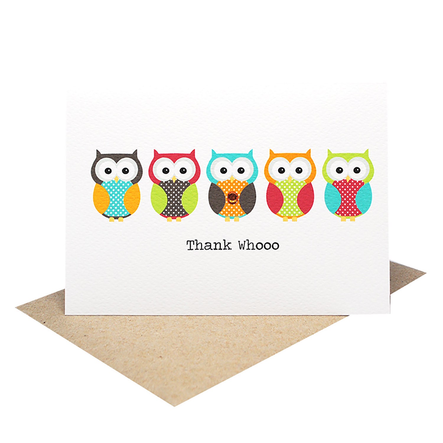 Owl Thank You Card, Bright Owls Greeting Card, Thank You Owl Card ...