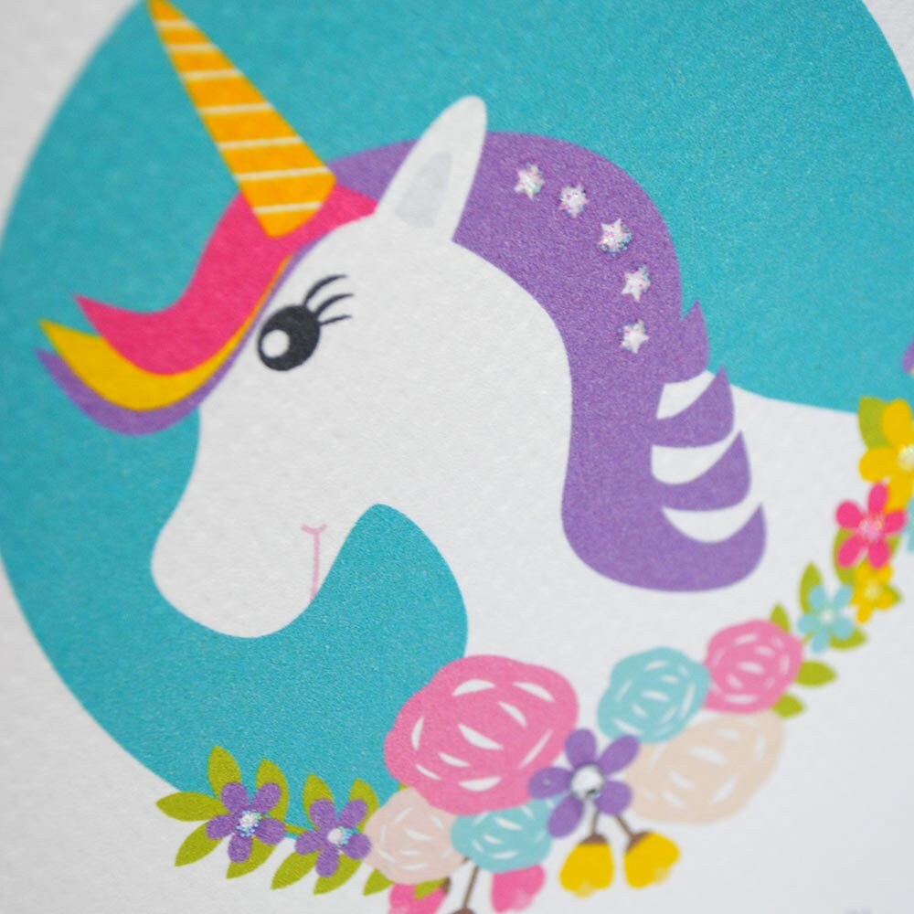 Girl Birthday Card Unicorn Closeup with Flowers Unicorn | Etsy