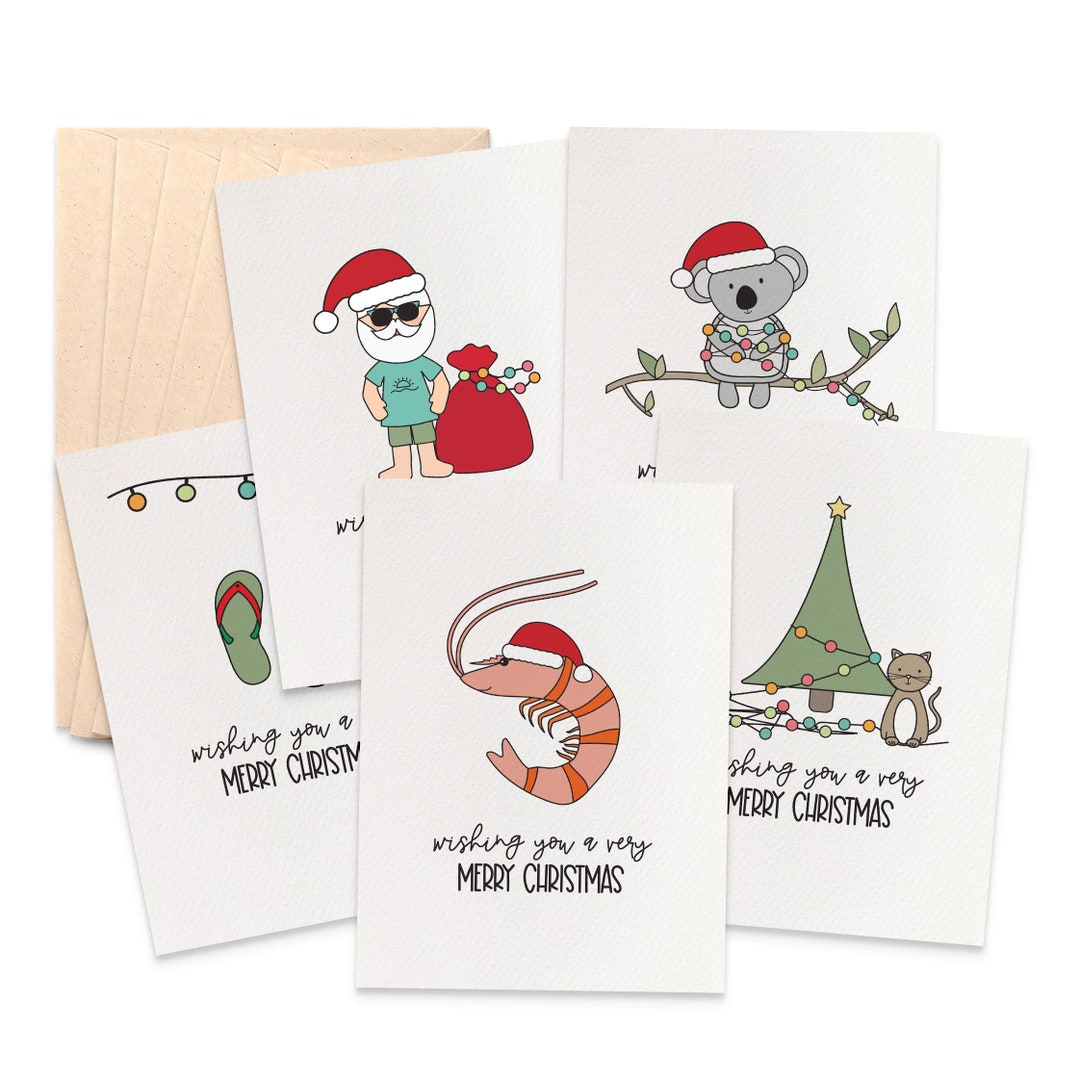 Set of 5 Australian Christmas Card Pack No 2, Aussie Christmas Cards ...