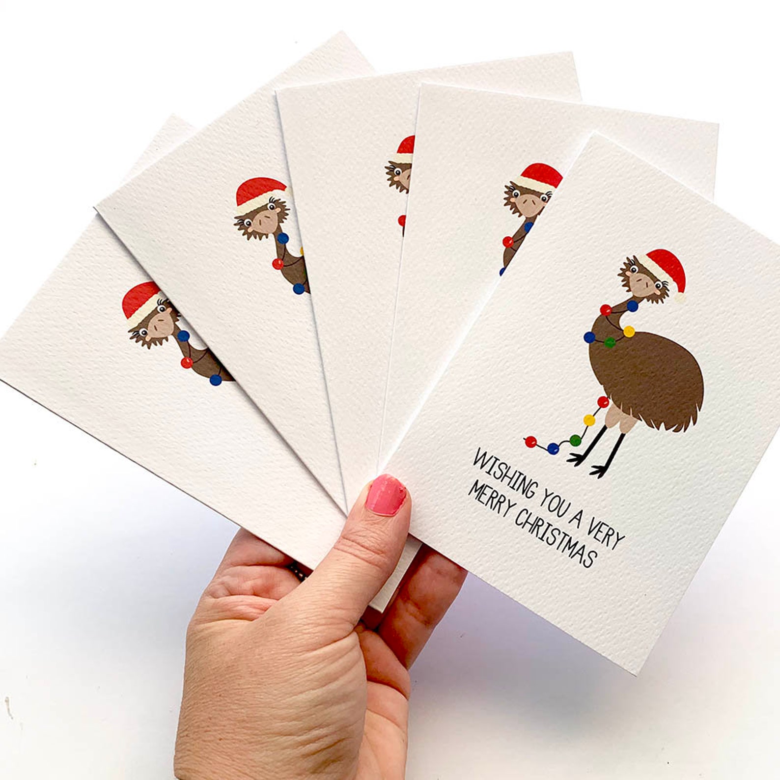 Emu Christmas Card Pack Emu With Christmas Lights Set of 5 - Etsy Australia