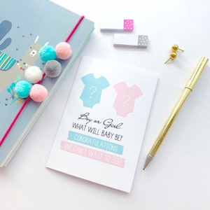 Gender Reveal Card, Neutral Baby Card, Baby Gender Card, Blue or Pink ...
