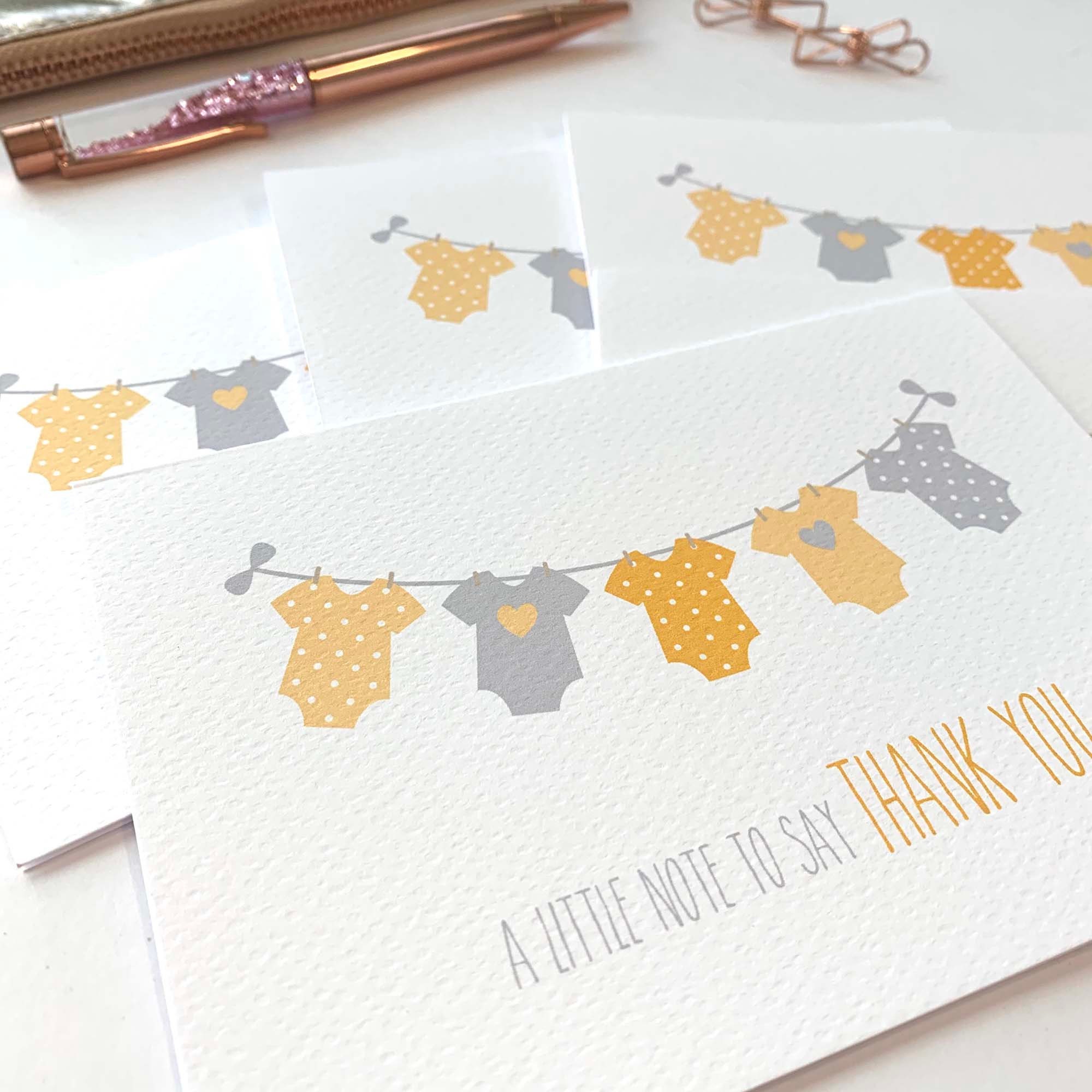 Thank You Baby Neutral Unisex Card Pack, Baby Clothes Yellow and Grey ...