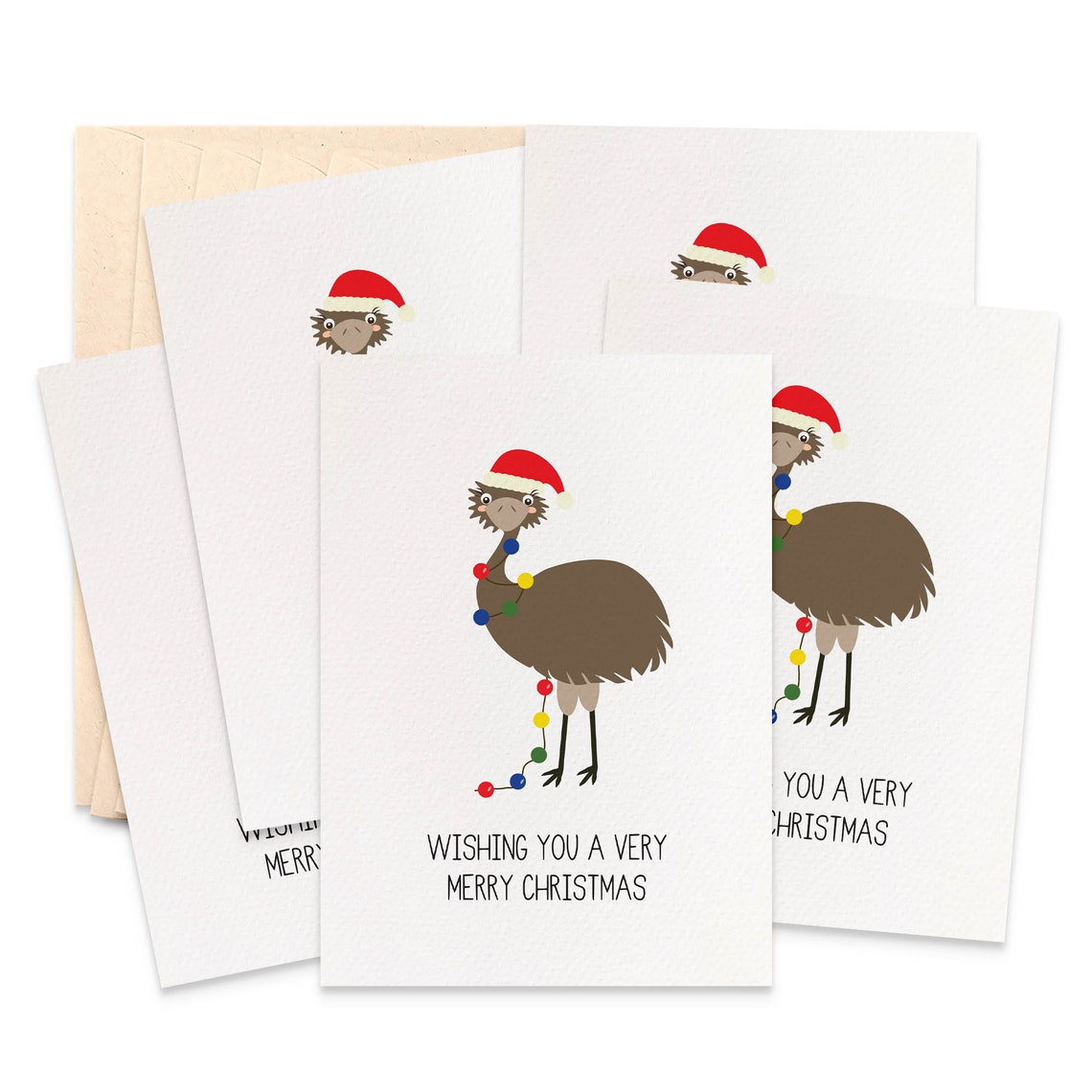 Emu Christmas Card Pack Emu With Christmas Lights Set of 5 - Etsy Australia