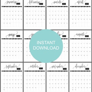 Script Printable Monthly Calendar 2024, Instant PDF Download A4 ...