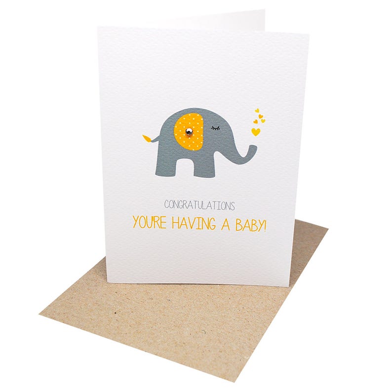 Pregnancy Card, You're Having a Baby Card, Grey Yellow Elephant ...
