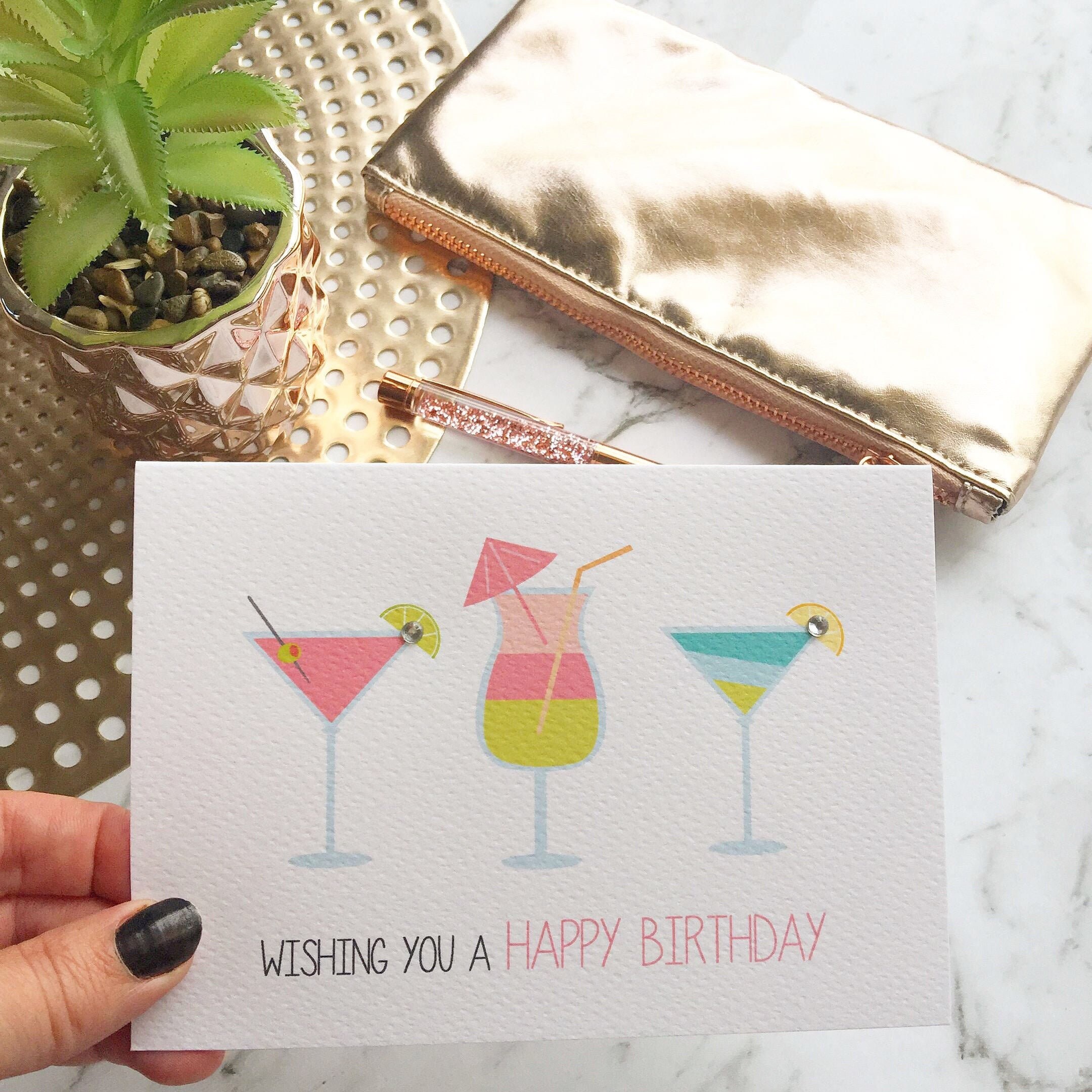 Women's Birthday Card Happy Birthday Card Cocktail - Etsy