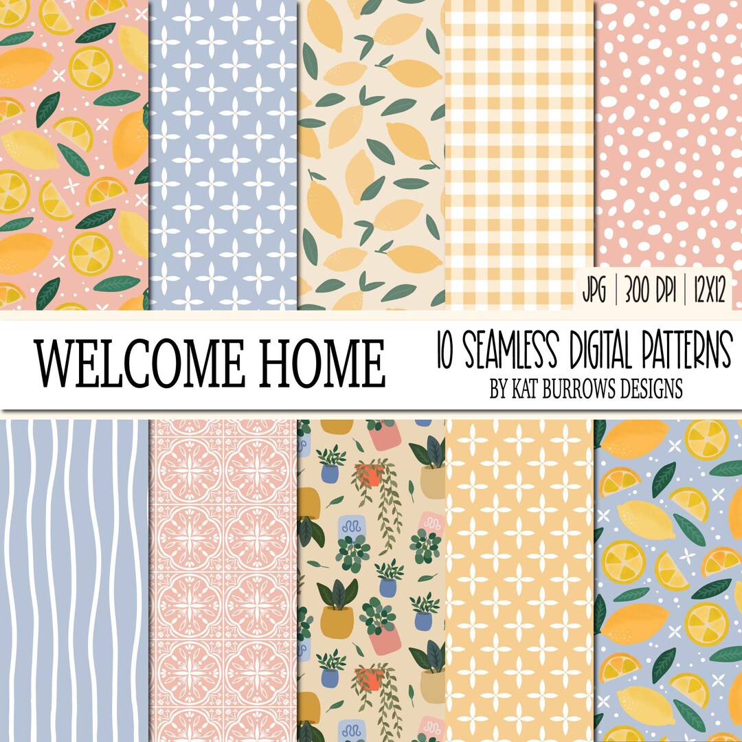 Welcome Home Seamless Digital Patterns, Lemons Seamless Digital Papers ...
