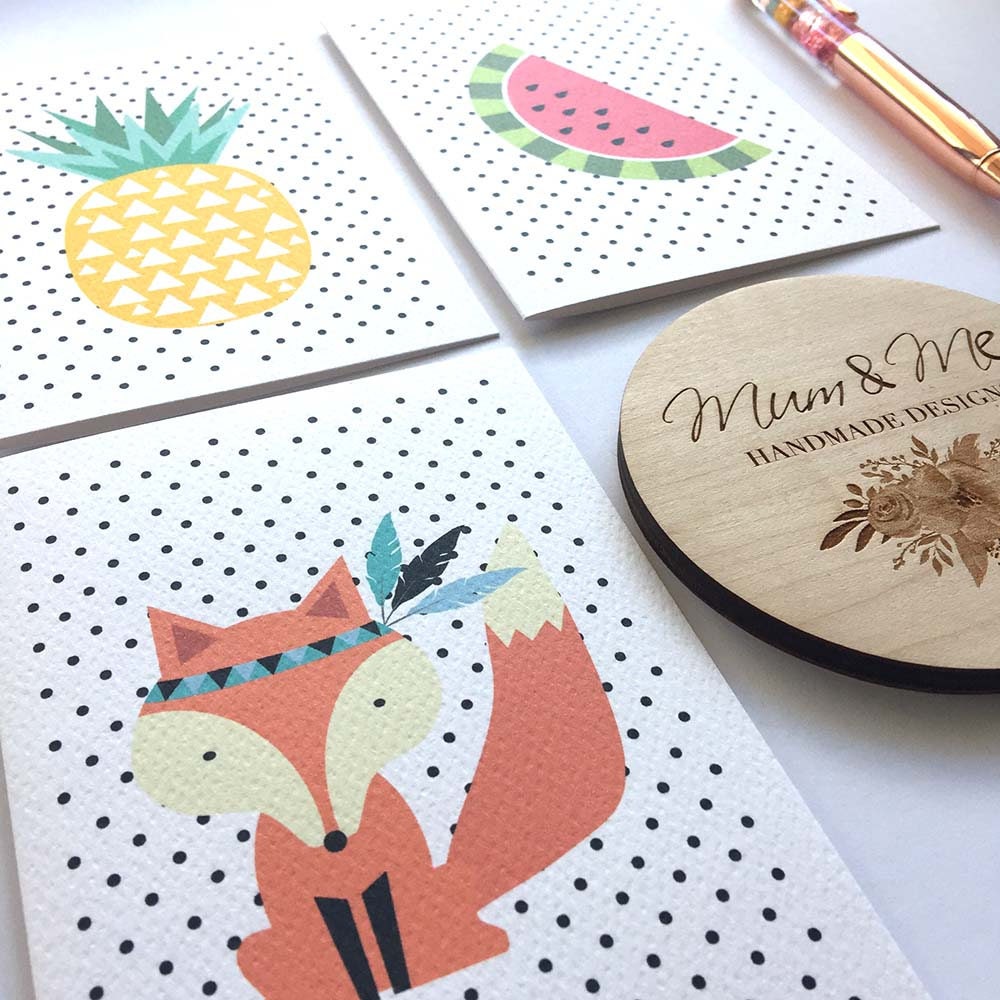 Blank Card Pack, Set of 5 Cards, Blank Card Set, Flamingo Card, Fox ...
