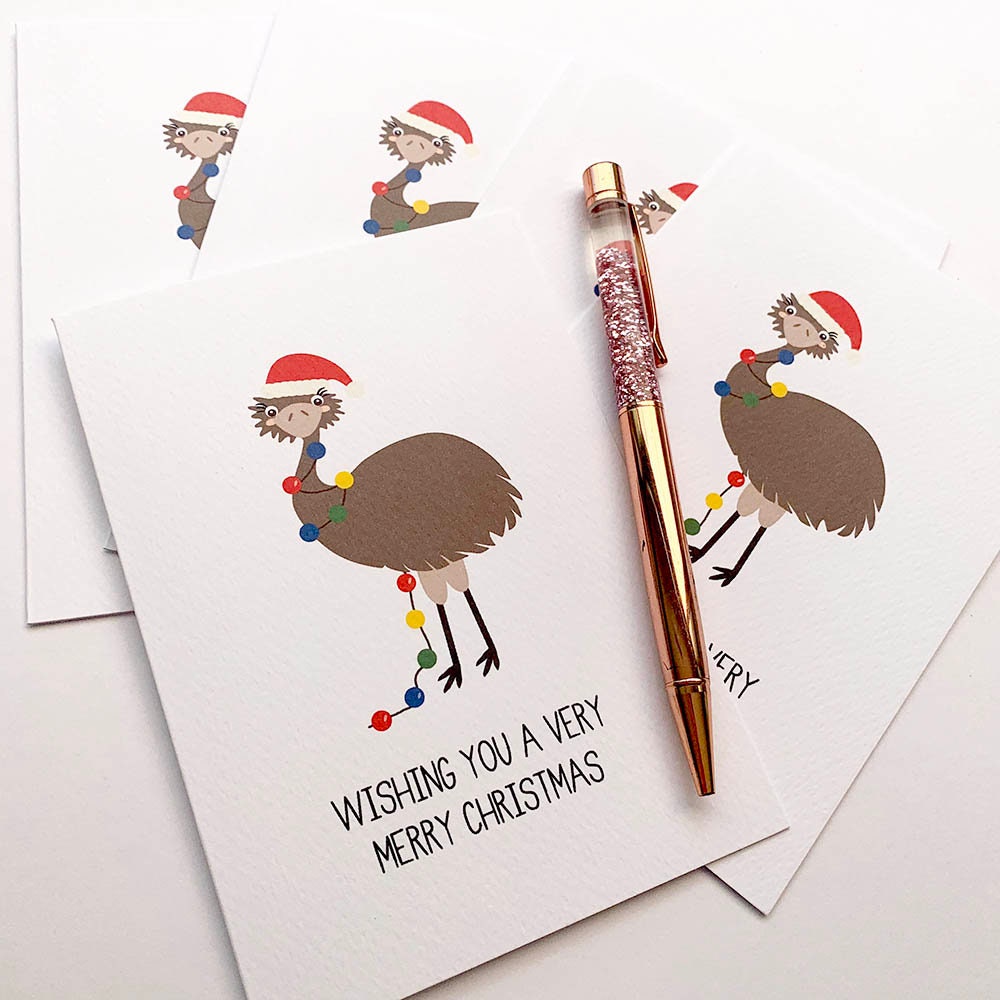 Emu Christmas Card Pack Emu With Christmas Lights Set of 5 - Etsy Australia
