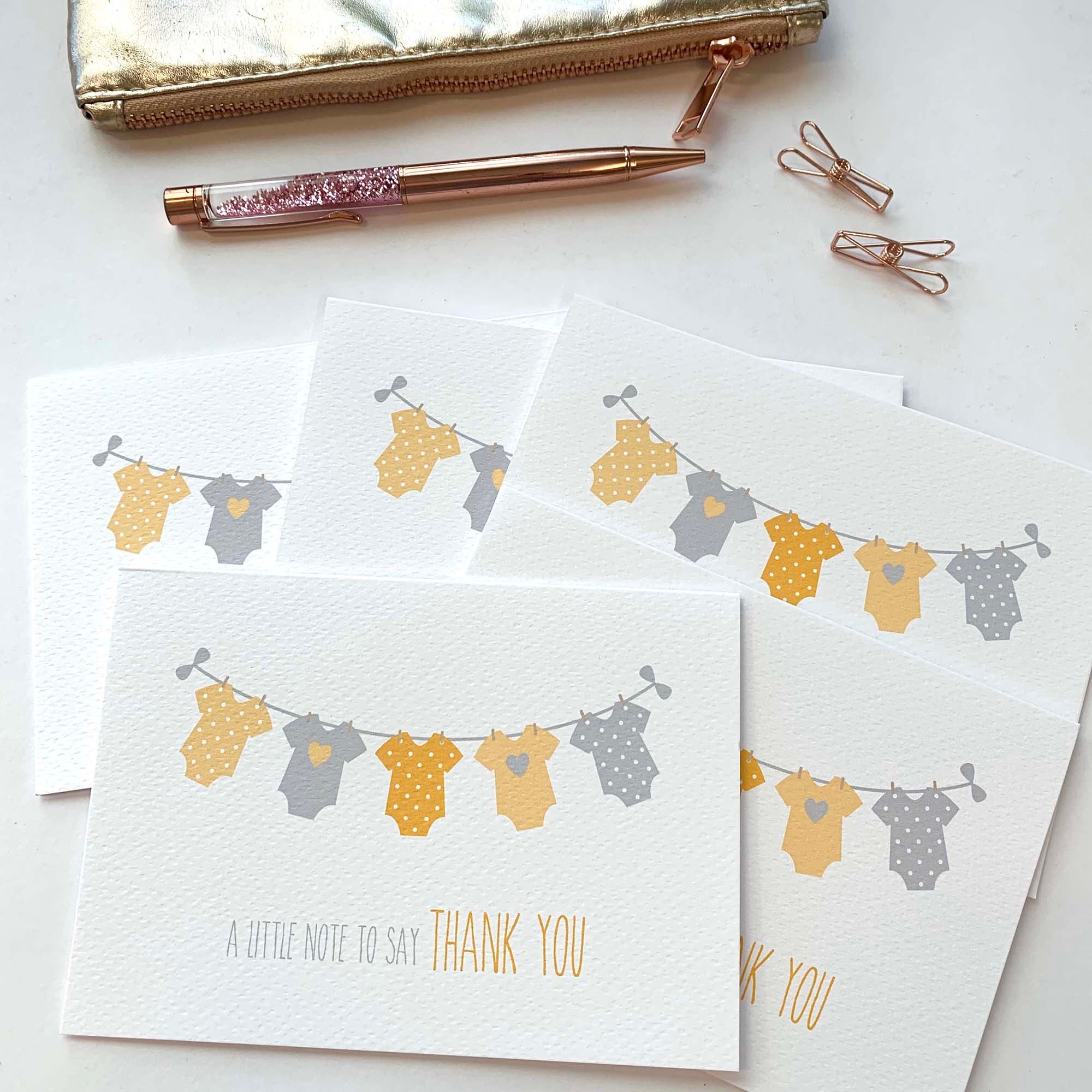 Thank You Baby Neutral Unisex Card Pack, Baby Clothes Yellow and Grey ...