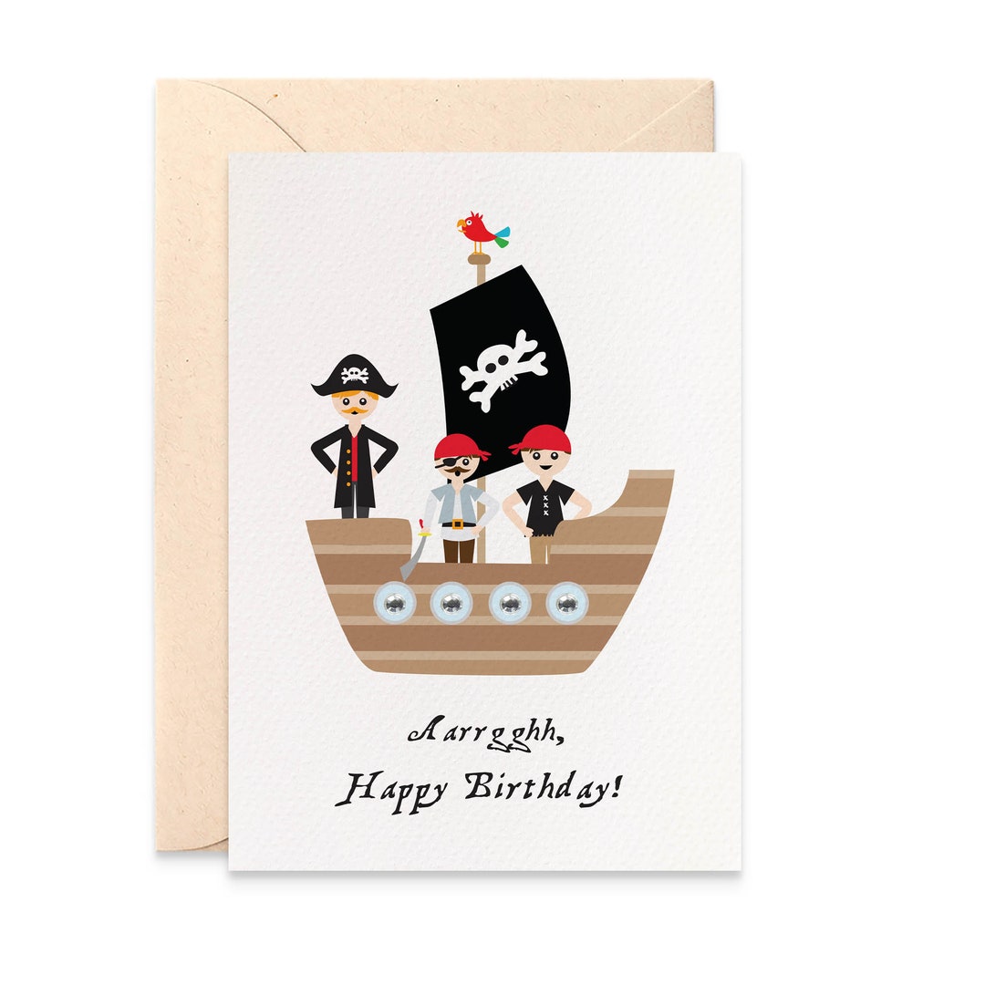 Birthday Card for Boys, Pirates on a Pirate Ship, Pirates Card, Pirate ...