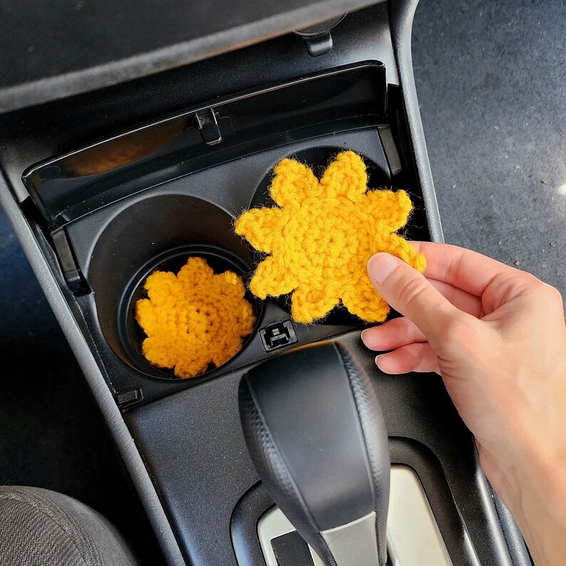 Sunshine Car Coasters Crochet Cup Holder Inserts, Sun Car Accessory ...