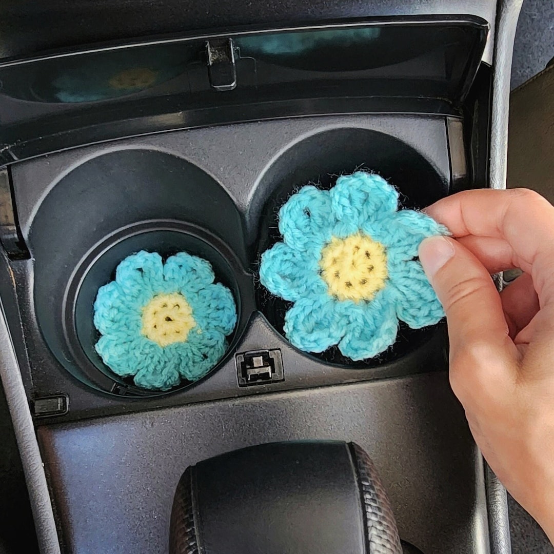 Blue Car Decor Interior, Flower Car Coaster Set of 2, Summer Gift for ...