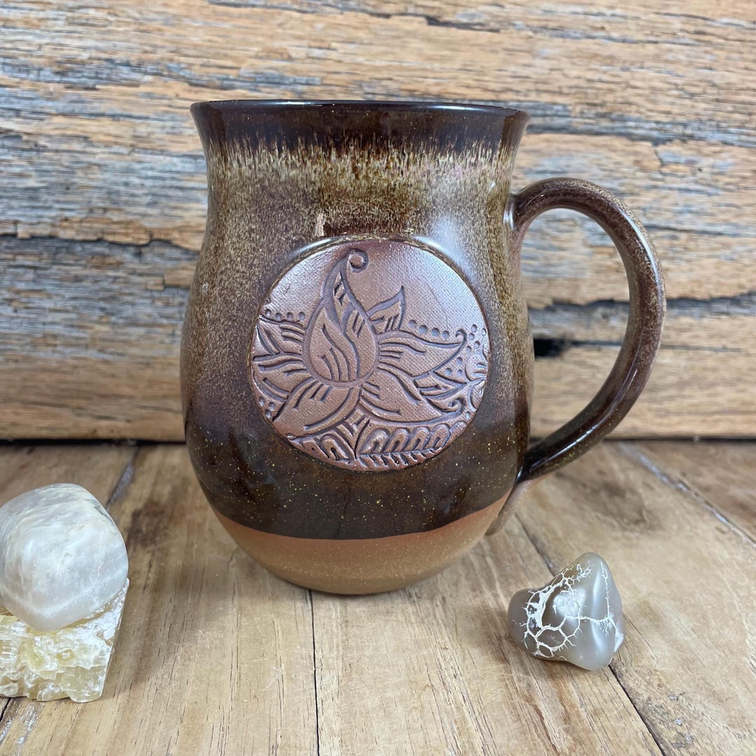 Large Round Lotus Pottery Mug / Lotus Flower Ceramic Tea Mug ...