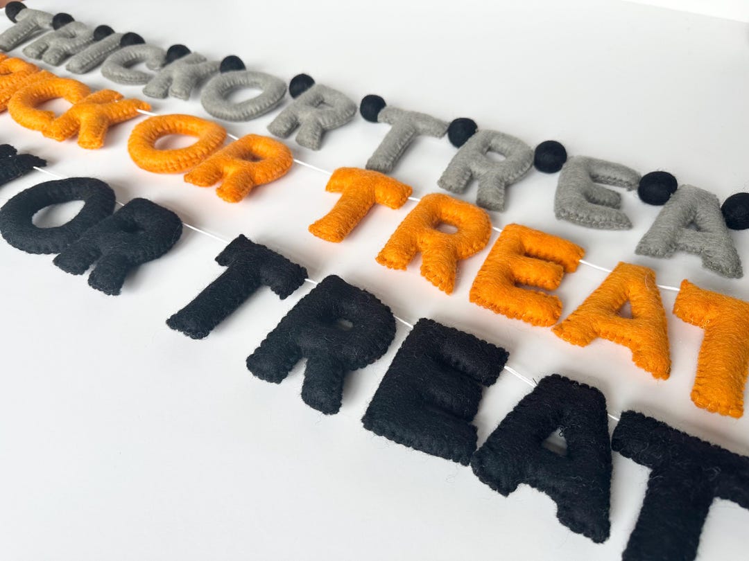 3 Colors TRICK OR TREAT Banner W/ Opt. Felt Balls - Spooky Season Wall ...