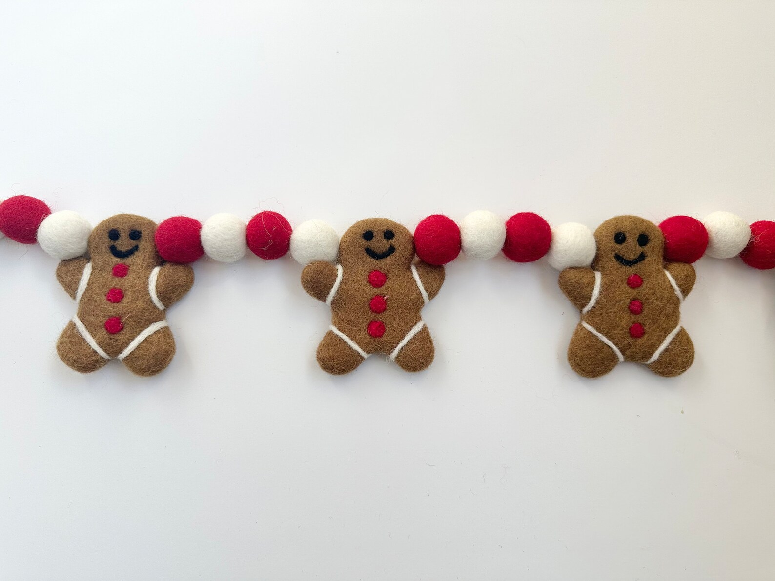 Customizable Gingerbread Man Felt Ball Garland - Wool Felted Christmas ...