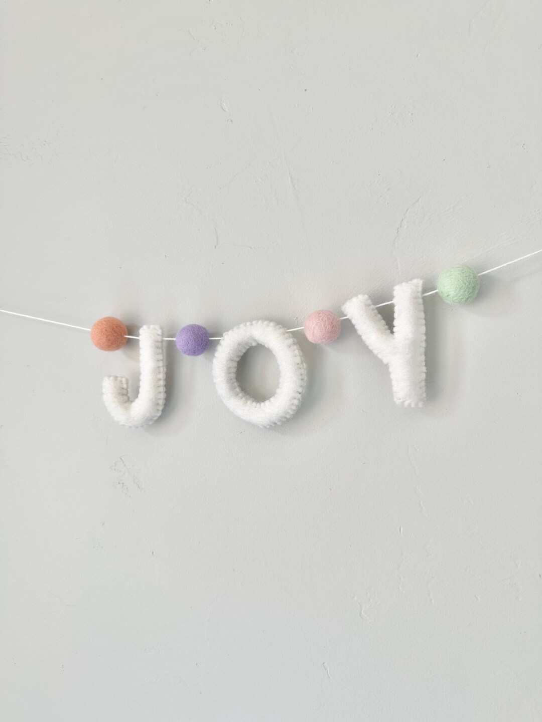 White JOY Felt Banner W/ Optional Felt Balls - Pastel Easter Bunting ...