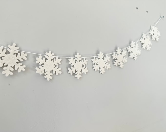 All White Snowflake Garland - Dye-cut Wool Snow Flakes Felt Banner ...