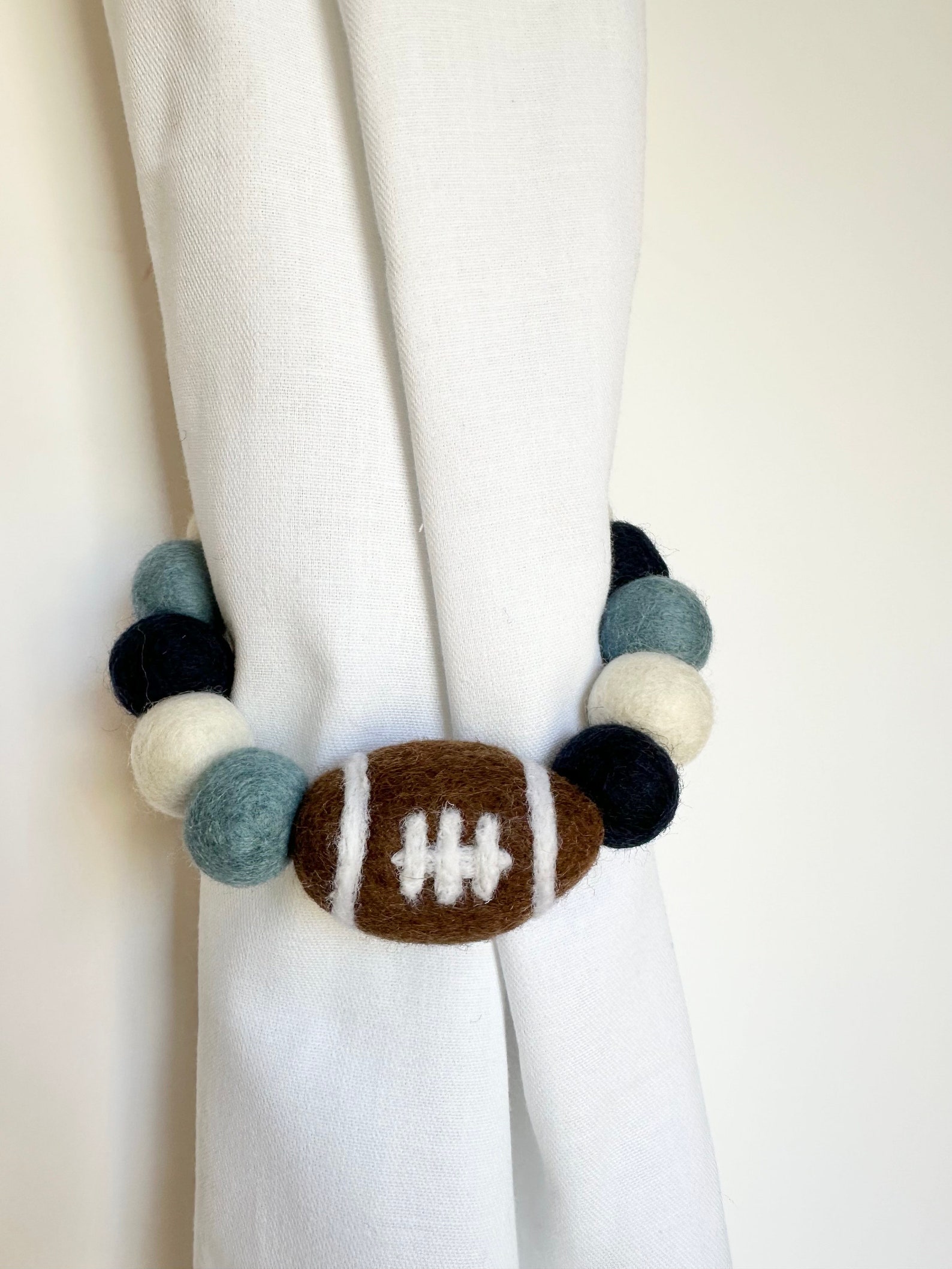 Choose Team Colors Football Curtain Tie Backs - Sporty Felt Ball Ties ...