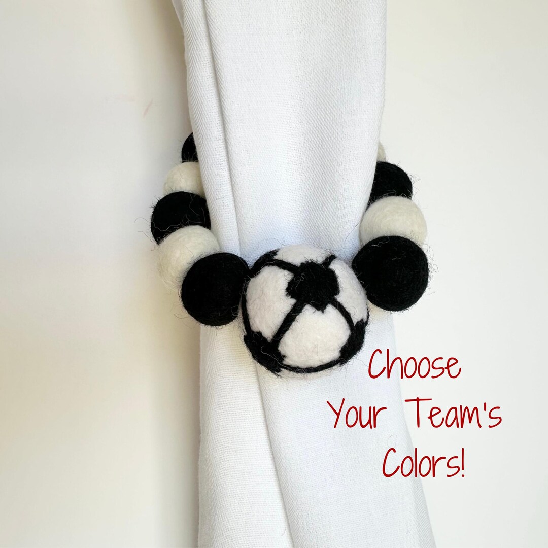 Choose Team Colors Soccer Curtain Tie Backs - Sporty Felt Ball Ties for ...