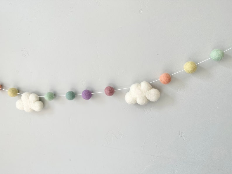 Customizable Pastel Rainbow Cloud Garland Sky Felt Ball - Etsy