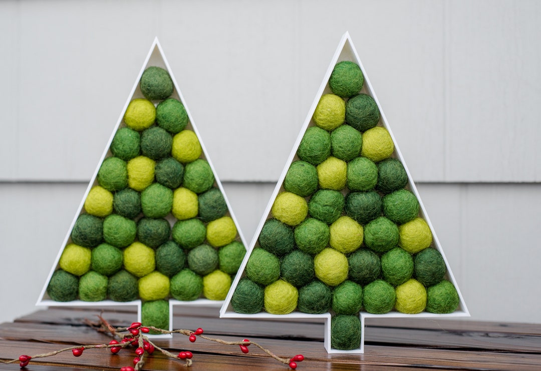 Customizable Felt Ball Christmas Tree - Shades of Green Wool Pom ...