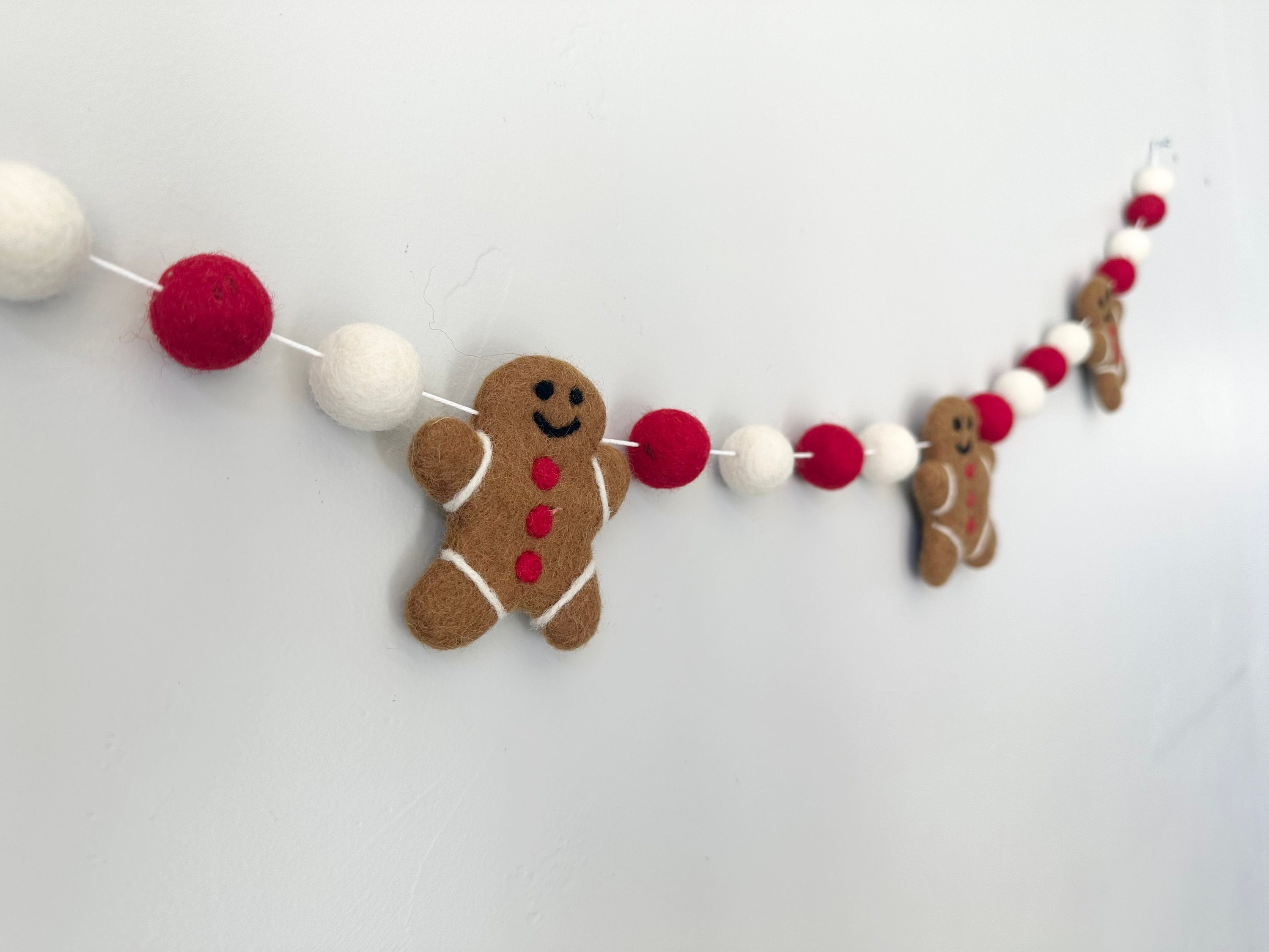 Customizable Gingerbread Man Felt Ball Garland - Wool Felted Christmas ...
