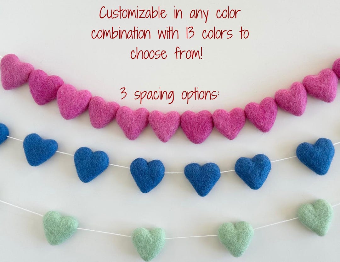 13 Heart Colors for Custom Felted Wool Heart Garland - Felt Banner ...
