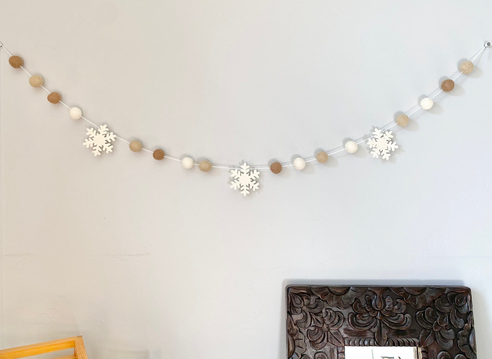 Customizable Snowflake Felt Ball Garland Wool Felted Snow - Etsy