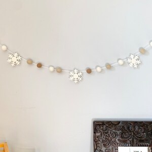 Customizable Snowflake Felt Ball Garland - Wool Felted Snow Flake ...