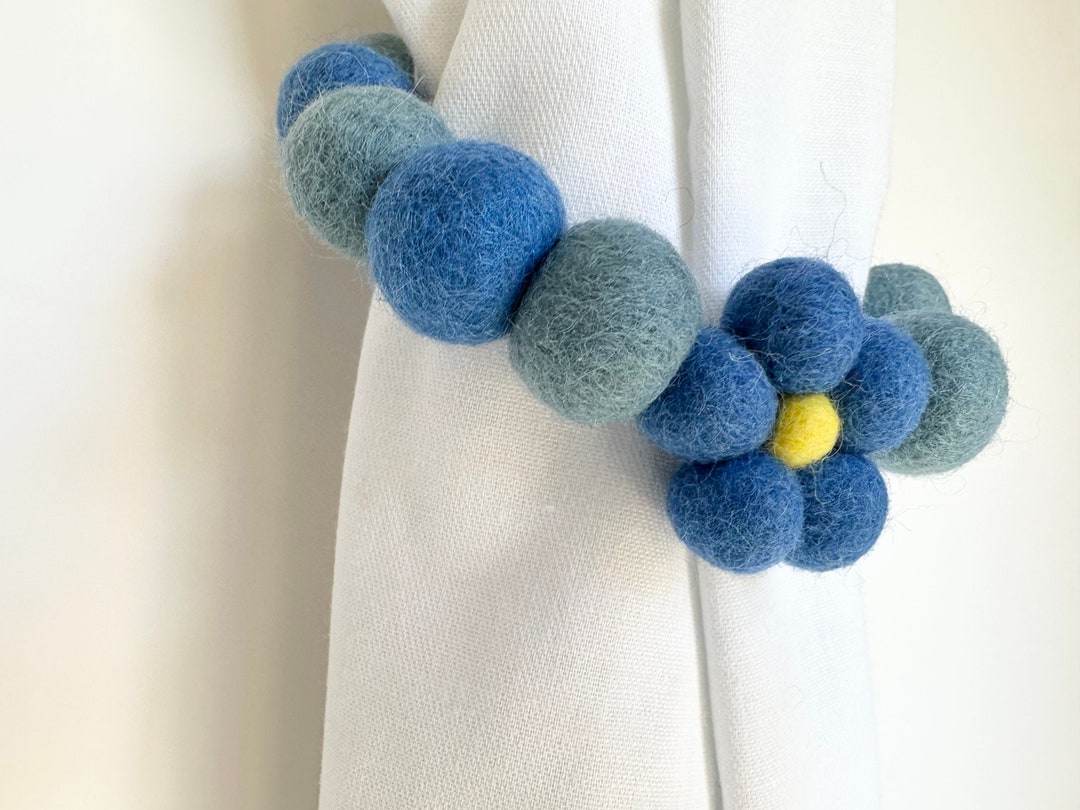 Customizable Flower Curtain Tie Backs - Felt Ball Daisy Ties - Cute ...