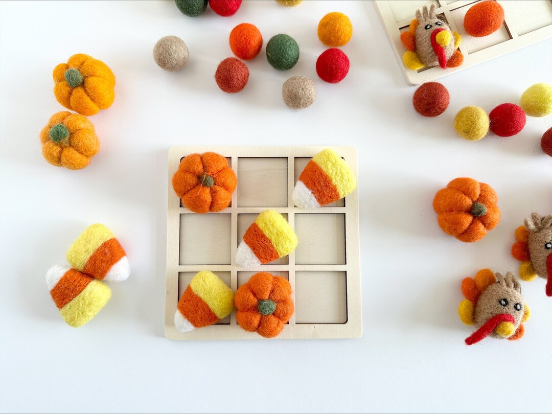 Autumn Tic Tac Toe Set - Halloween or Thanksgiving Gift - Wool Pumpkins ...
