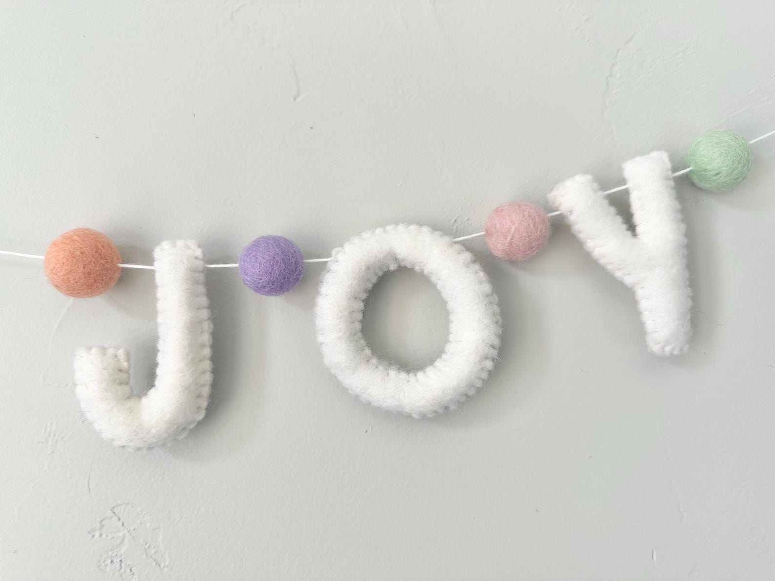 White JOY Felt Banner W/ Optional Felt Balls - Pastel Easter Bunting ...