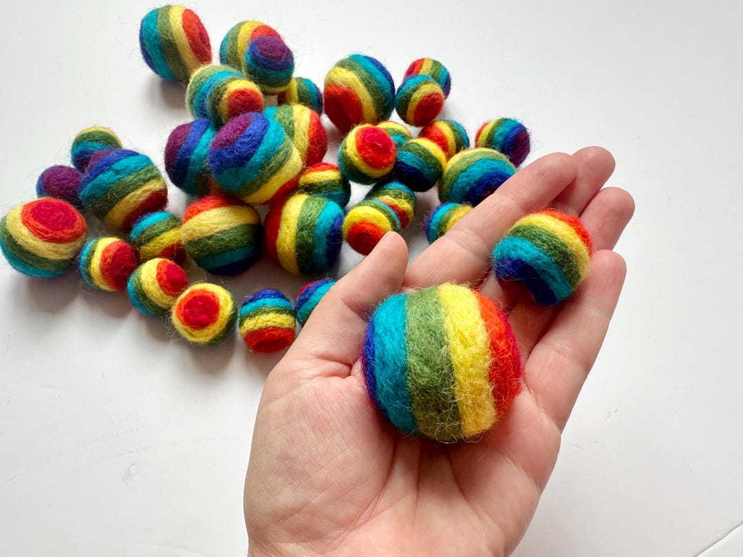 Rainbow Striped Ball Toy for Kids or Pets - 2.5 or 3.5cm Wool Felted ...