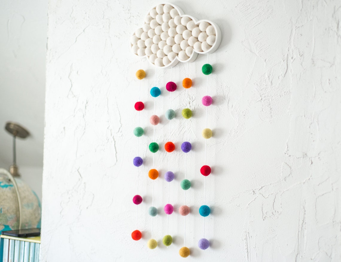 Customizable Colorful Rain Cloud Wall Hanging - Bright Raining Storm ...