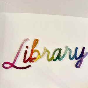 Customizable LIBRARY Wall Hanging - Colorful Cursive Letter Art for ...