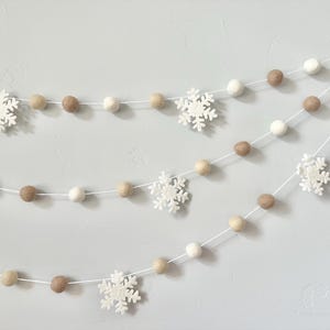 Customizable Snowflake Felt Ball Garland - Wool Felted Snow Flake ...