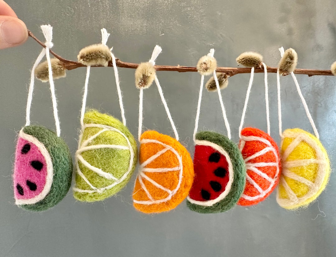 Wool Felted Fruit Ornament - 6 Cm Handmade Felt Watermelon, Orange Lime ...