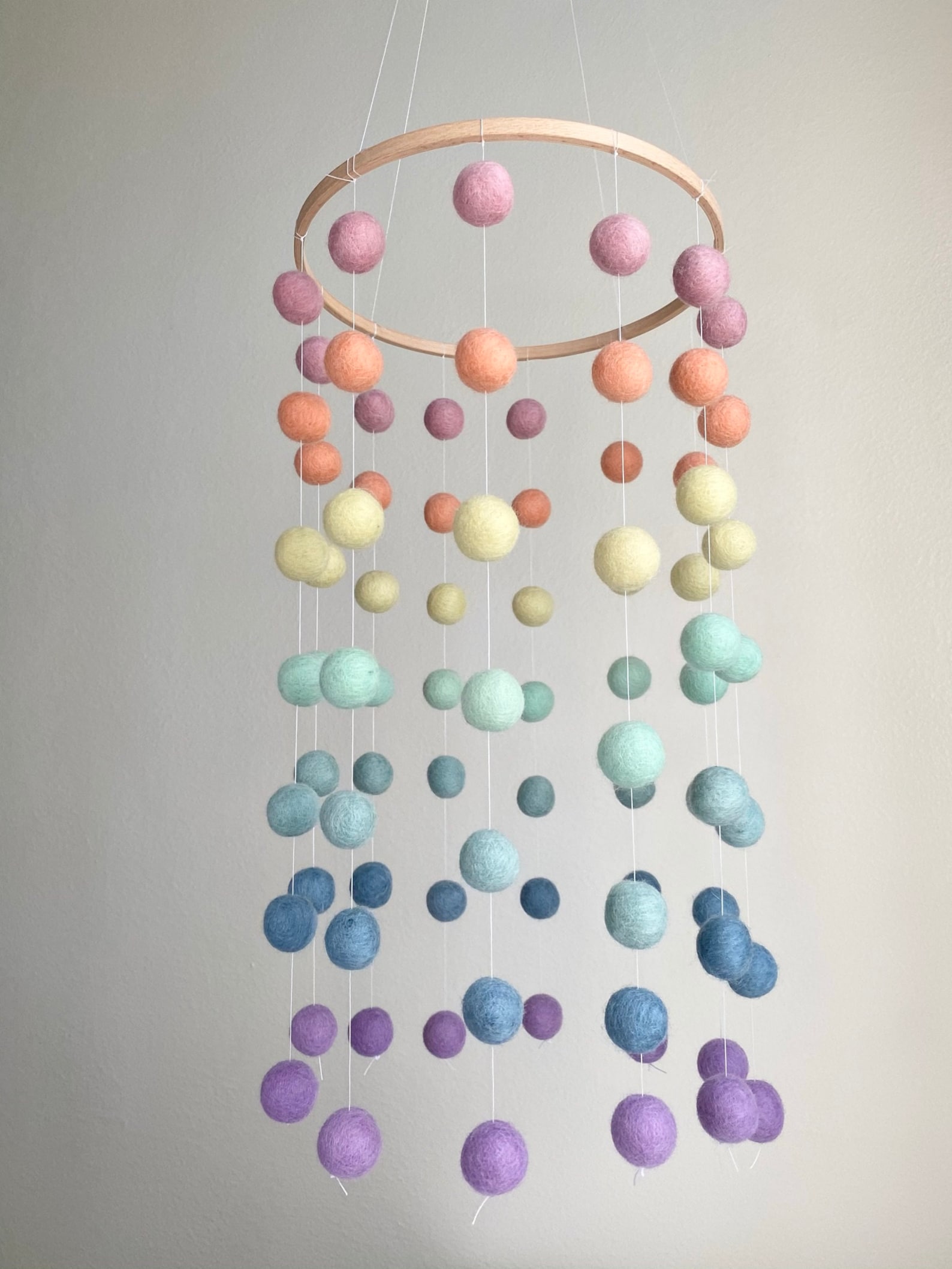 Pastel Rainbow Felt Ball Baby Ceiling Mobile - Soft Tone Noahs Ark ...