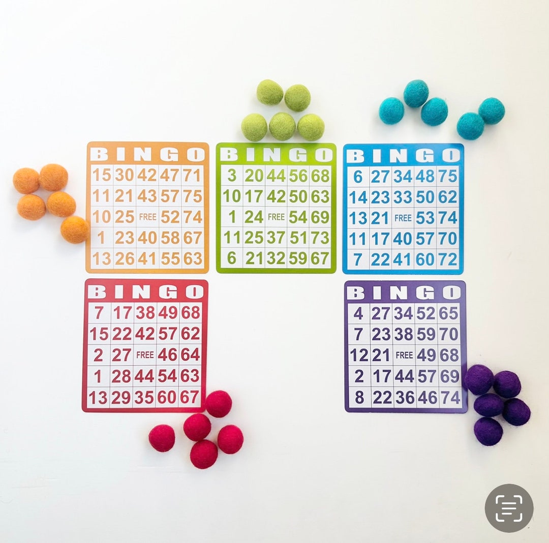 BINGO Card & 25 Wool Felt Balls - 5 Colors of Boards and 60 Felt Ball ...