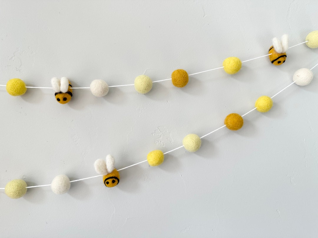 Bright Bumble Bee Garland Gold Yellows White Felt Ball Honey Bee Banner ...