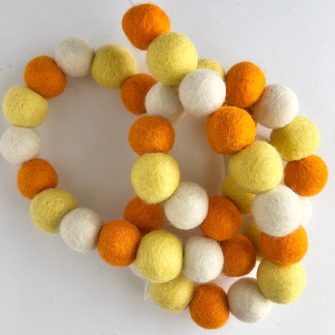 Customizable Candy Corn Felt Ball Garland - Fall Wool Bunting - Custom ...