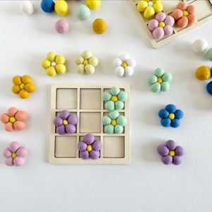 Floral Tic Tac Toe Set - Daisy Easter Basket Gift - Wool Flowers or ...