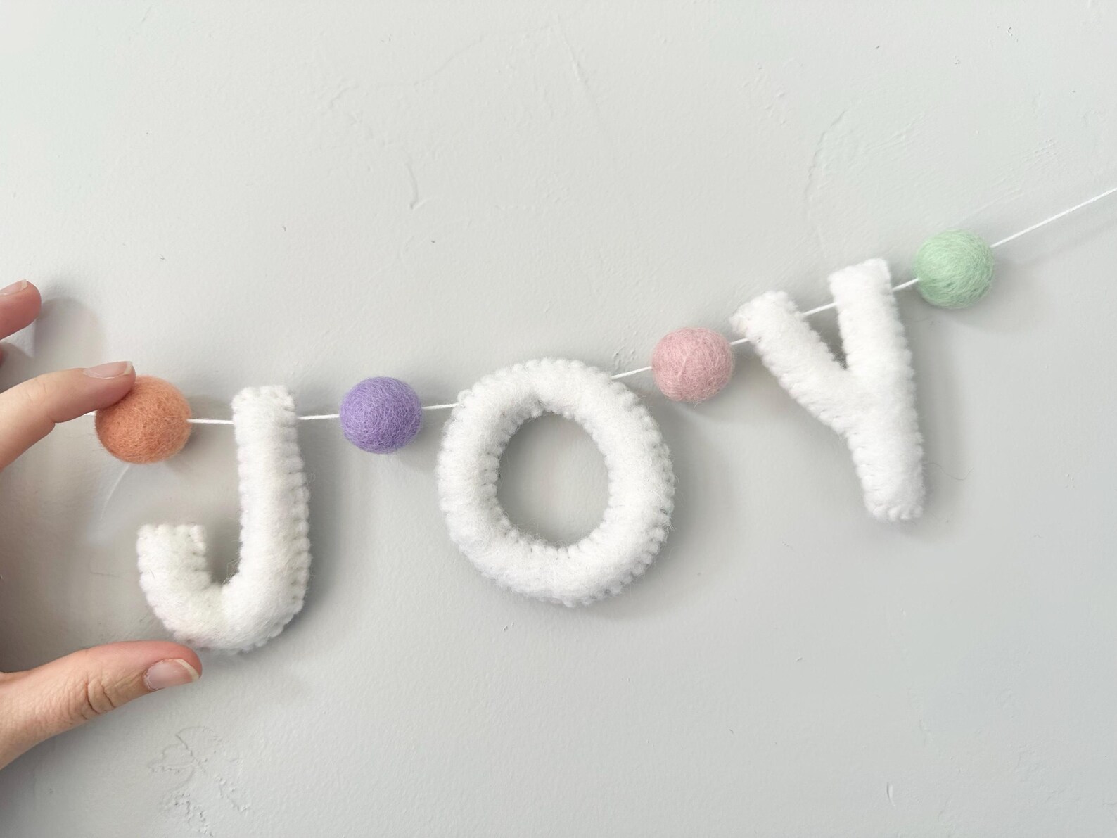 White JOY Felt Banner W/ Optional Felt Balls - Pastel Easter Bunting ...