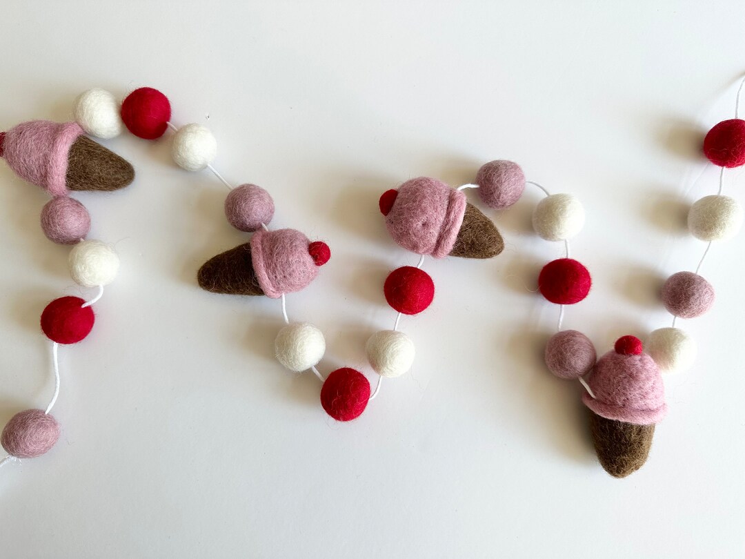 Strawberry Ice Cream Garland - Cherry on Top of Baby Pink Waffle Cone ...