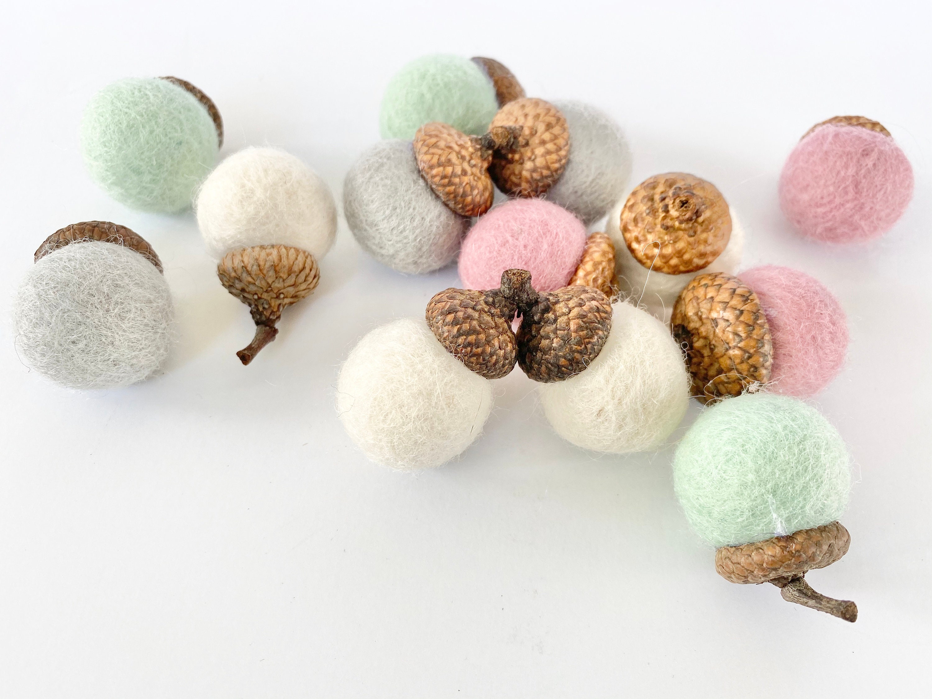 Pastel Felted Wool Acorn Sets - Choose From Acorns, Acorn Ornaments ...